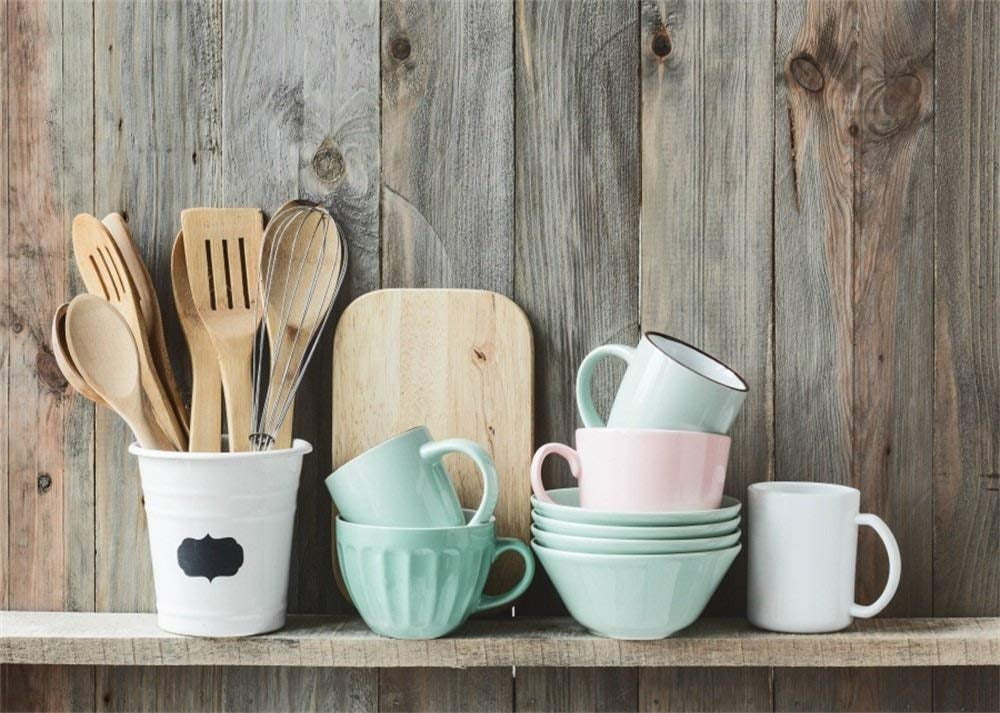 ABPHOTO Polyester 7x5ft Kitchen Utensil Backdrop Shabby Wood Backdrops ...