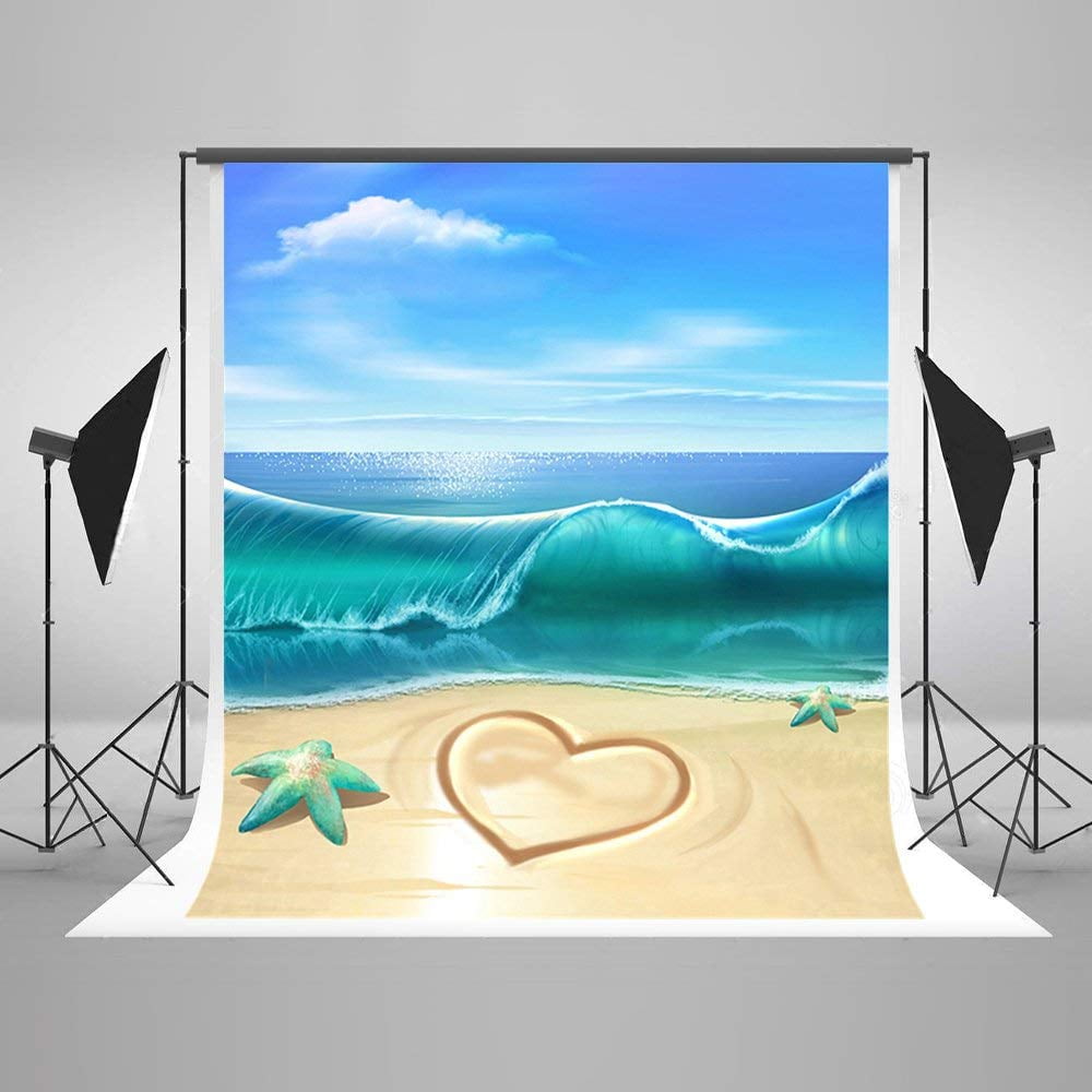 ABPHOTO Polyester 7x5ft Love Sea Beach Backdrops Photography for Stuido ...