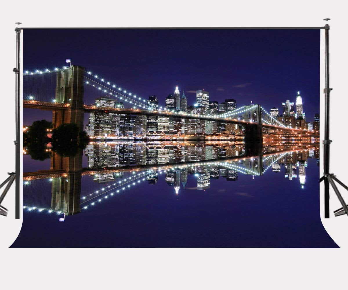 ABPHOTO Polyester 7x5ft Modern City Night View Backdrop Brooklyn Bridge ...