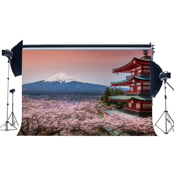 ABPHOTO Polyester 7x5ft Mount Fuji Japan Backdrop Fresh Cherry Blossom ...