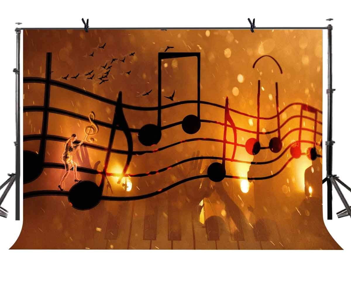 ABPHOTO Polyester 7x5ft Music Symbol Backdrop Khaki Retro Music Symbol ...