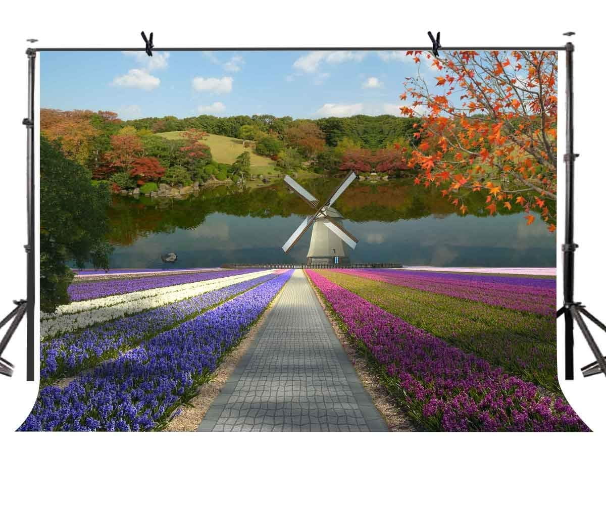 ABPHOTO Polyester 7x5ft Natural Scenery Backdrop Flowering Green Tree ...