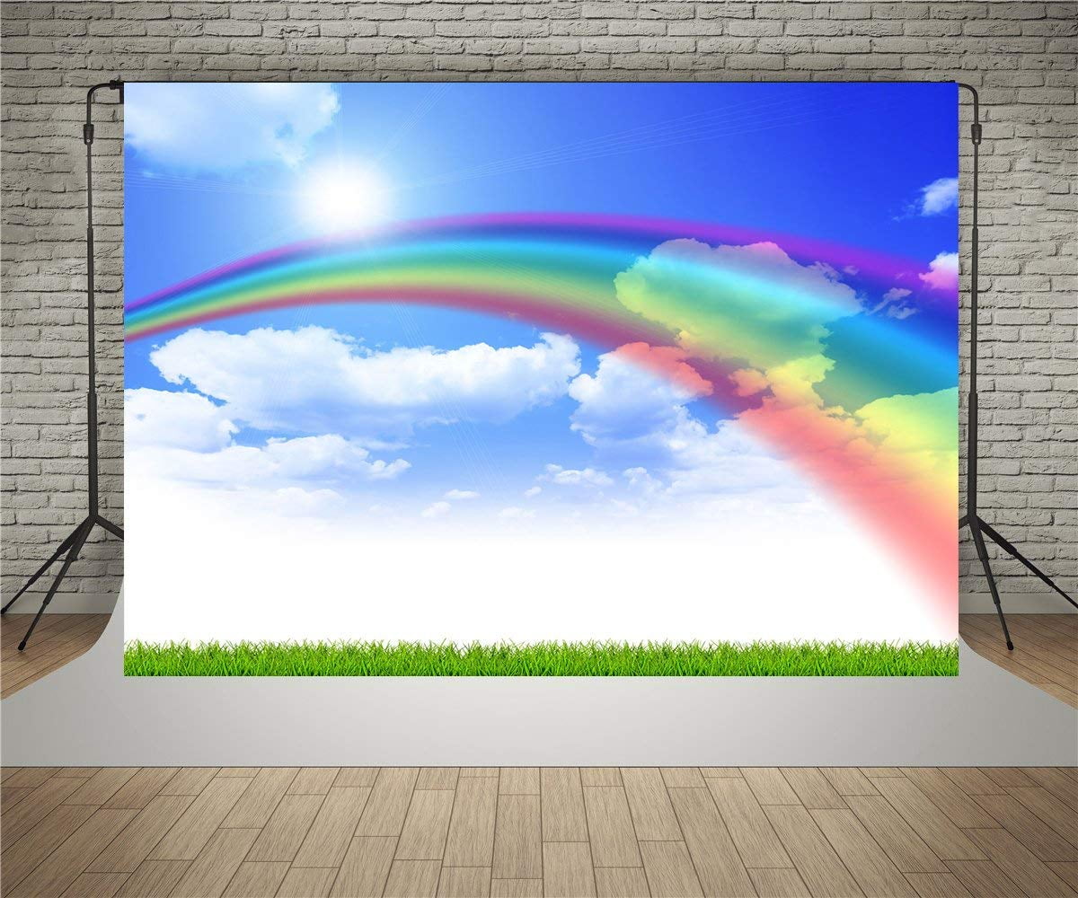ABPHOTO Polyester 7x5ft Photo Backdrop Rainbow Blue Bright Sky Sunny ...