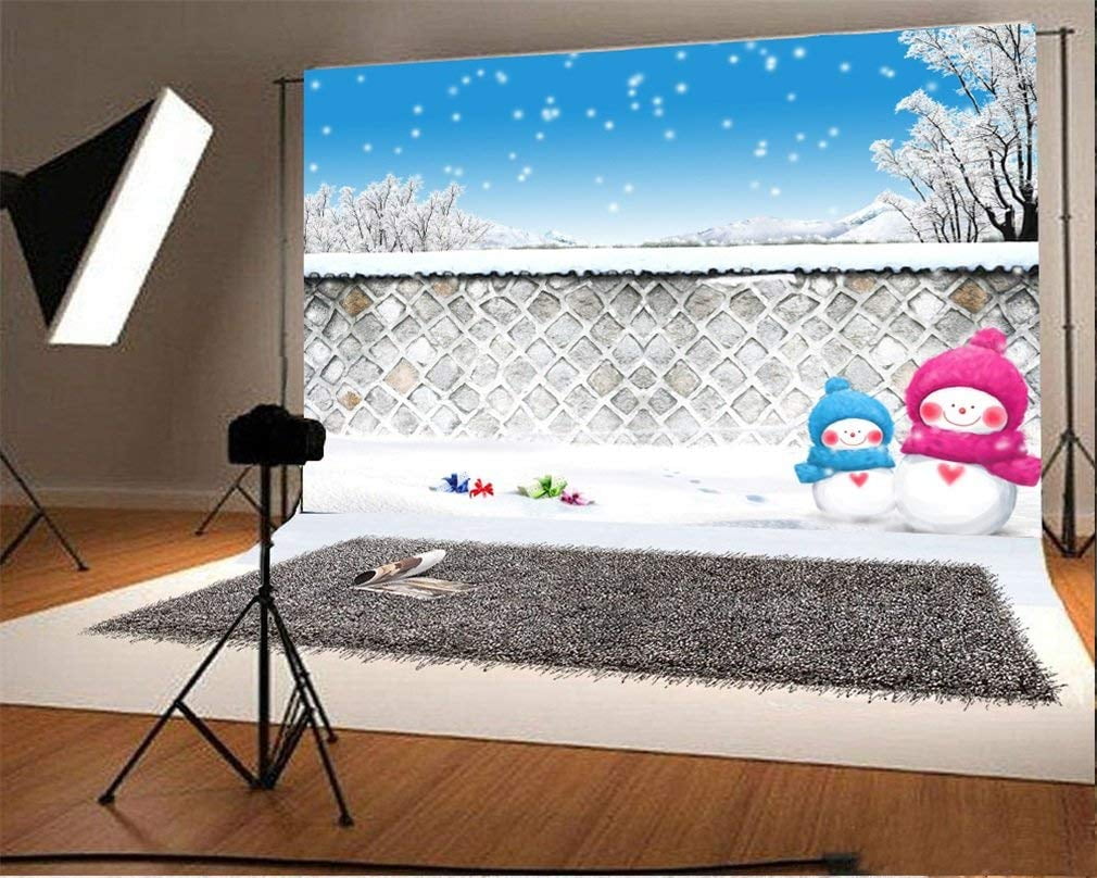 ABPHOTO Polyester 7x5ft Photography Backdrop Cartoon Snowman Snowing ...