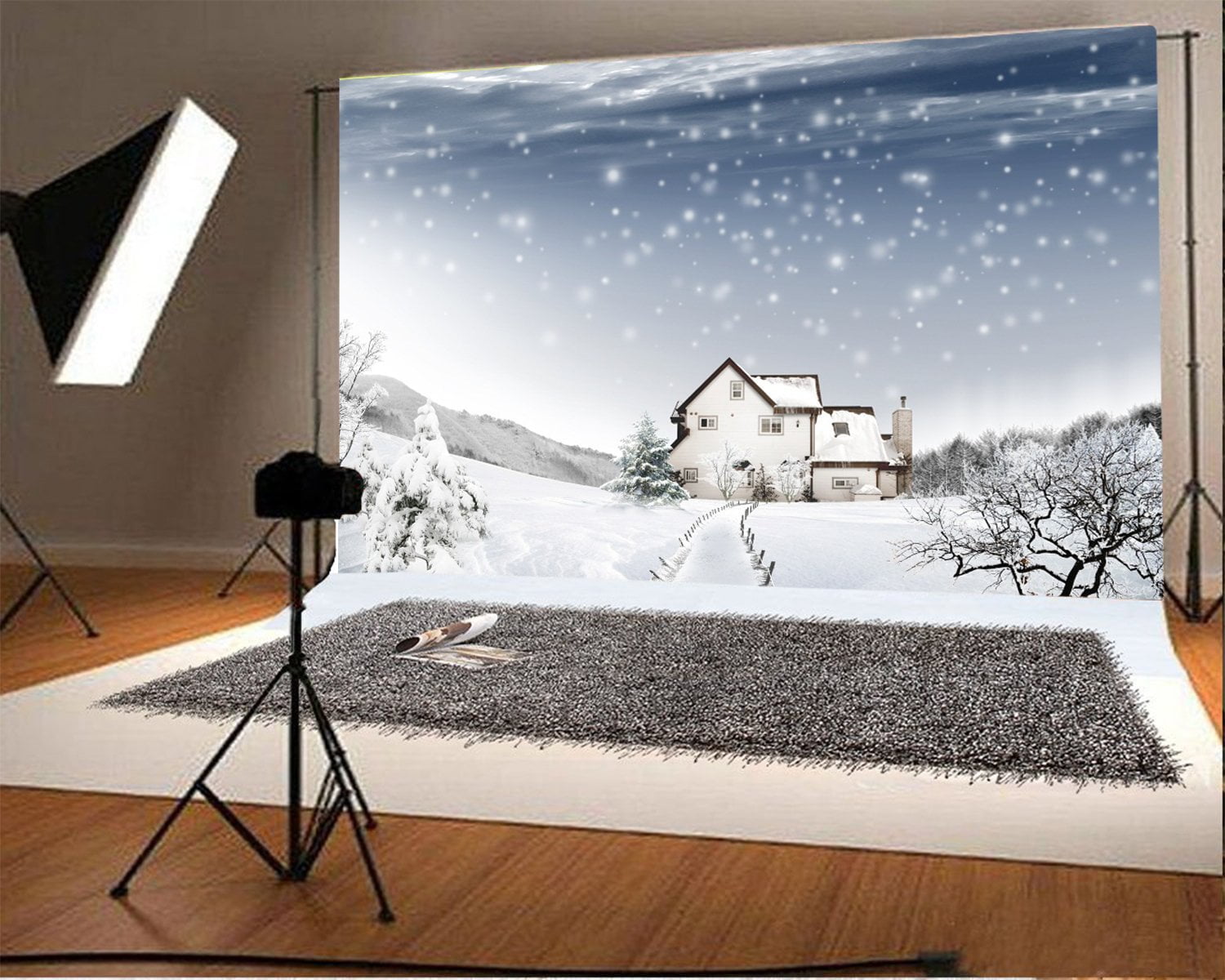 ABPHOTO Polyester 7x5ft Photography Backdrop Christmas Rural Sow Wooden ...
