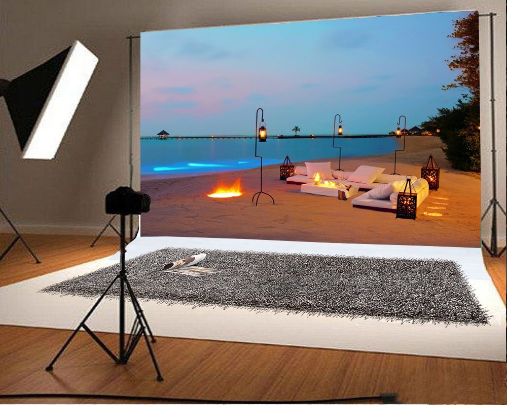 ABPHOTO Polyester 7x5ft Photography Backdrop Seaisde Snad Beach Night ...