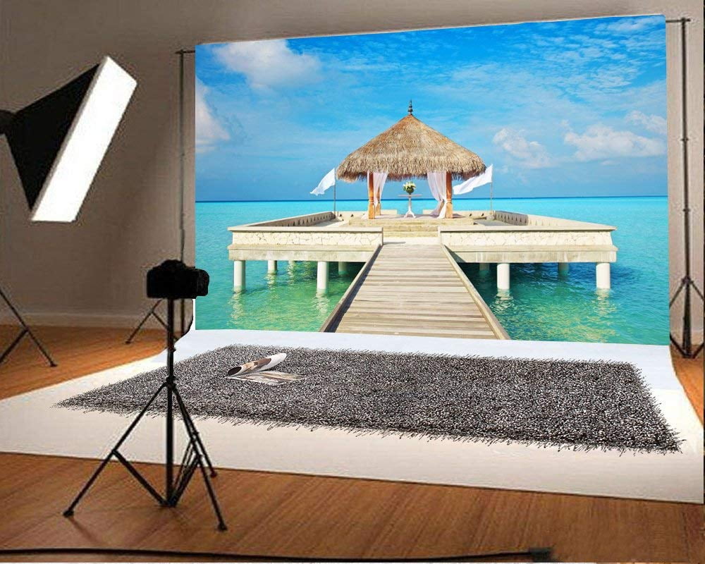 ABPHOTO Polyester 7x5ft Photography Backdrop Wooden View Desk Pure Blue ...