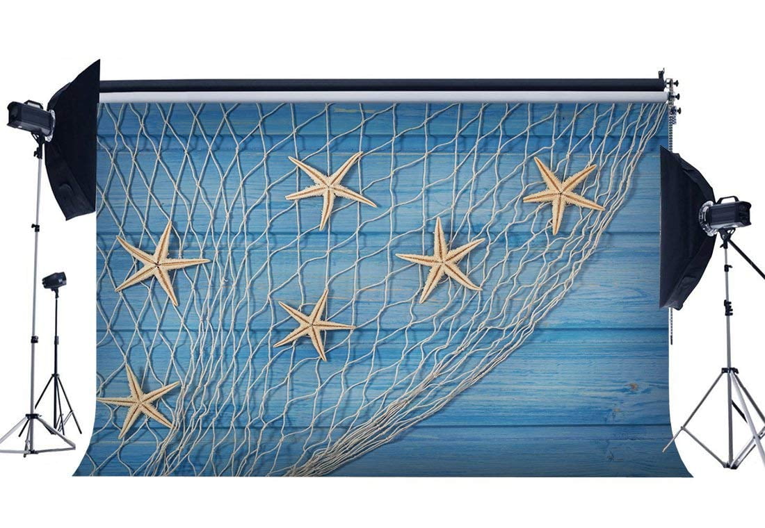 ABPHOTO Polyester 7x5ft Seaside Backdrop Starfish Fishing Net Ocean ...