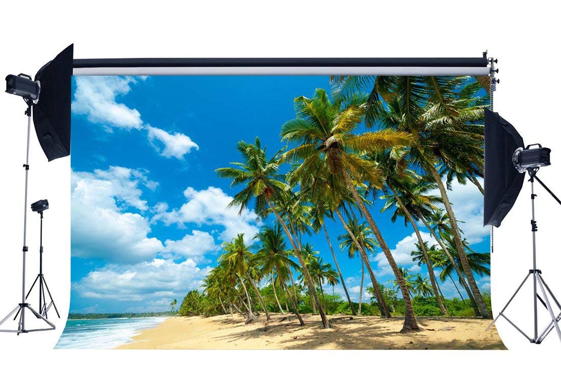 ABPHOTO Polyester 7x5ft Seaside Sand Beach Backdrop Coconut Palm Waves ...