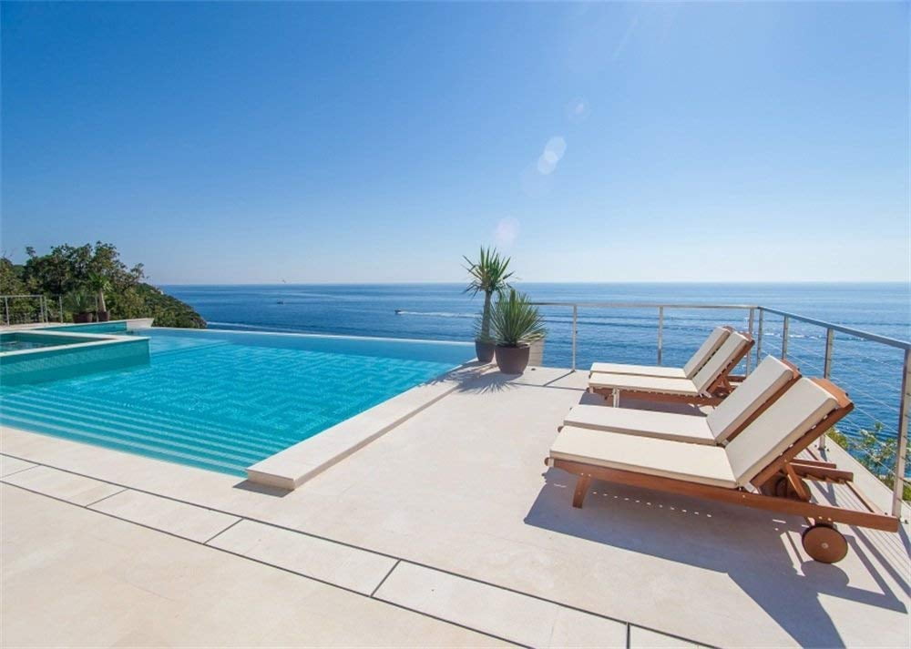 ABPHOTO Polyester 7x5ft Seaside Swimming Pool Backdrop Green Plants ...