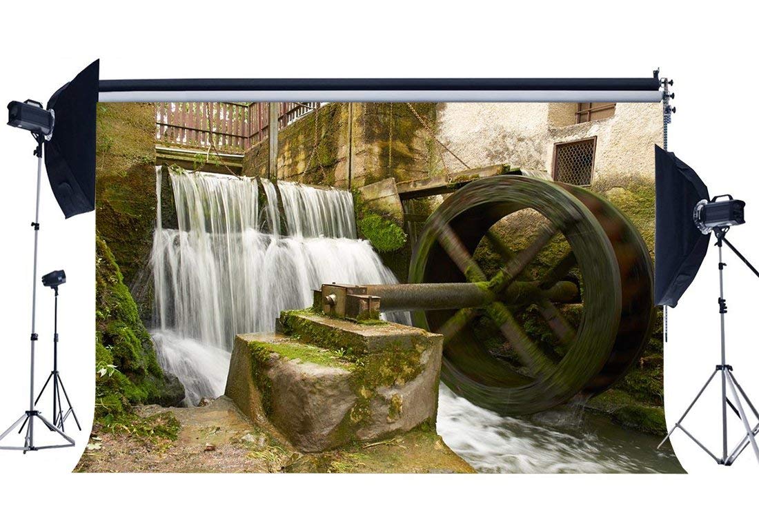 ABPHOTO Polyester 7x5ft Shabby Countyard Backdrop Old Water Wheel ...