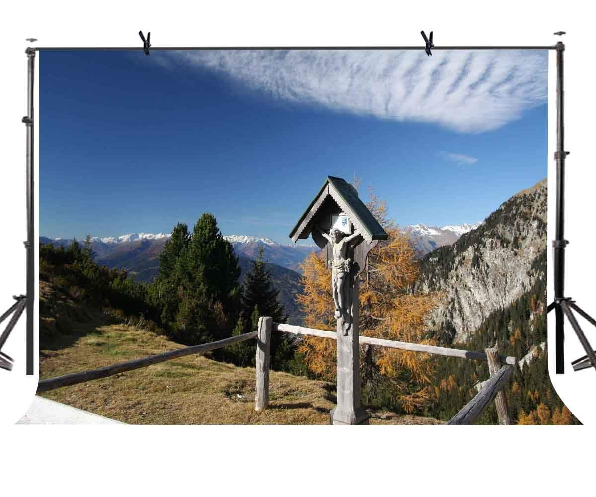 ABPHOTO Polyester 7x5ft Sky Backdrop Sky Mountain Range Christ's Cross ...