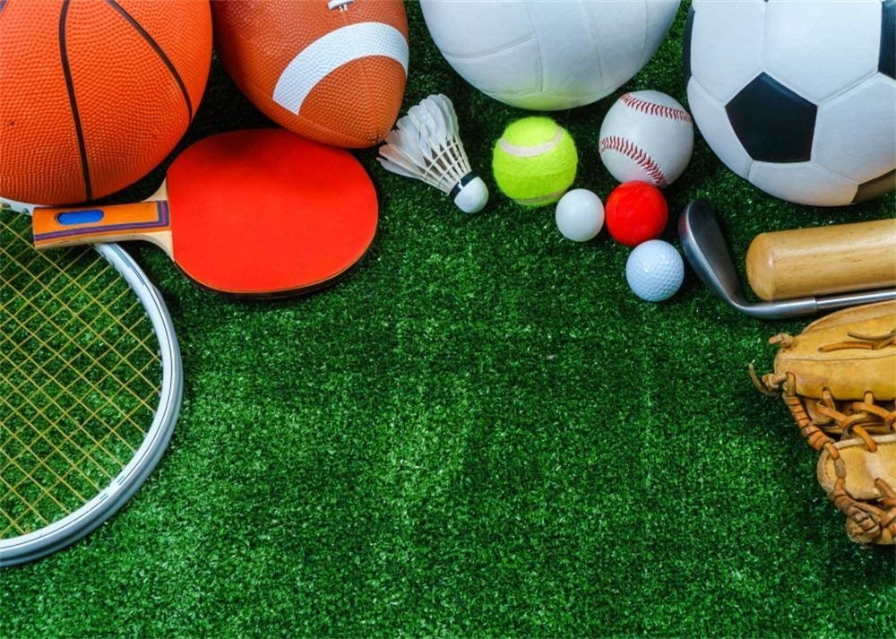 ABPHOTO Polyester 7x5ft Sports Equipment Backdrop Basketball Football ...