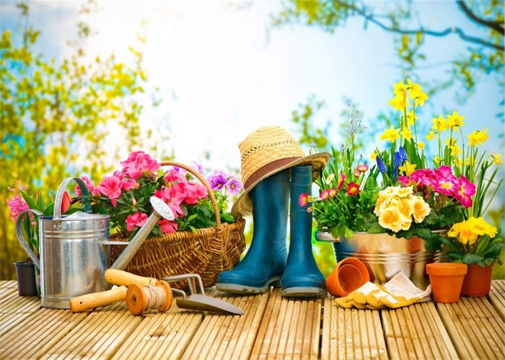 ABPHOTO Polyester 7x5ft Spring Gardening Backdrop Garden Tools Straw ...