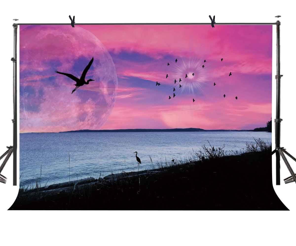 ABPHOTO Polyester 7x5ft Sunset Backdrop Evening Sunset Lake Crane ...