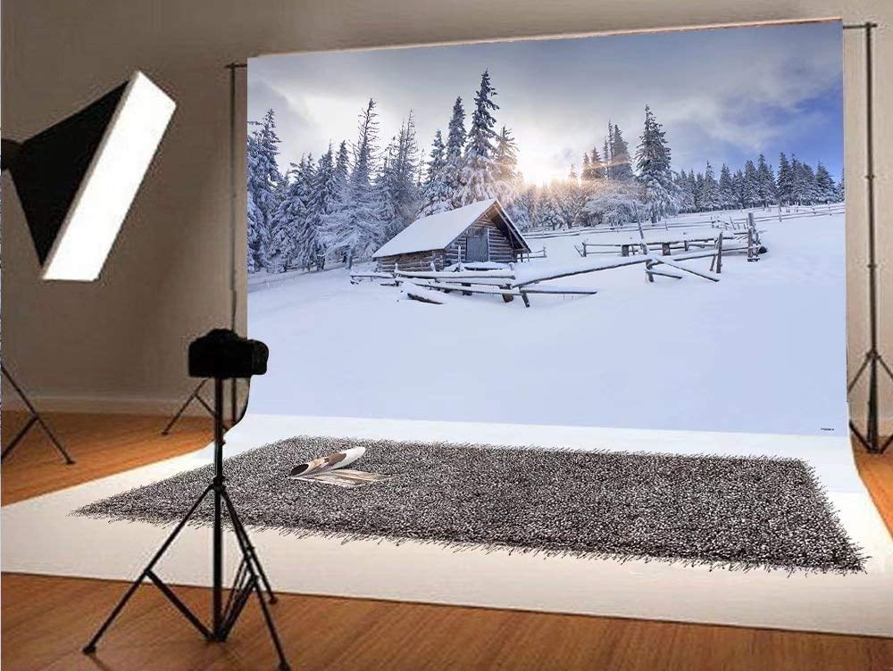 ABPHOTO Polyester 7x5ft Sunset Snow Forests Cabins Photography Backdrop ...