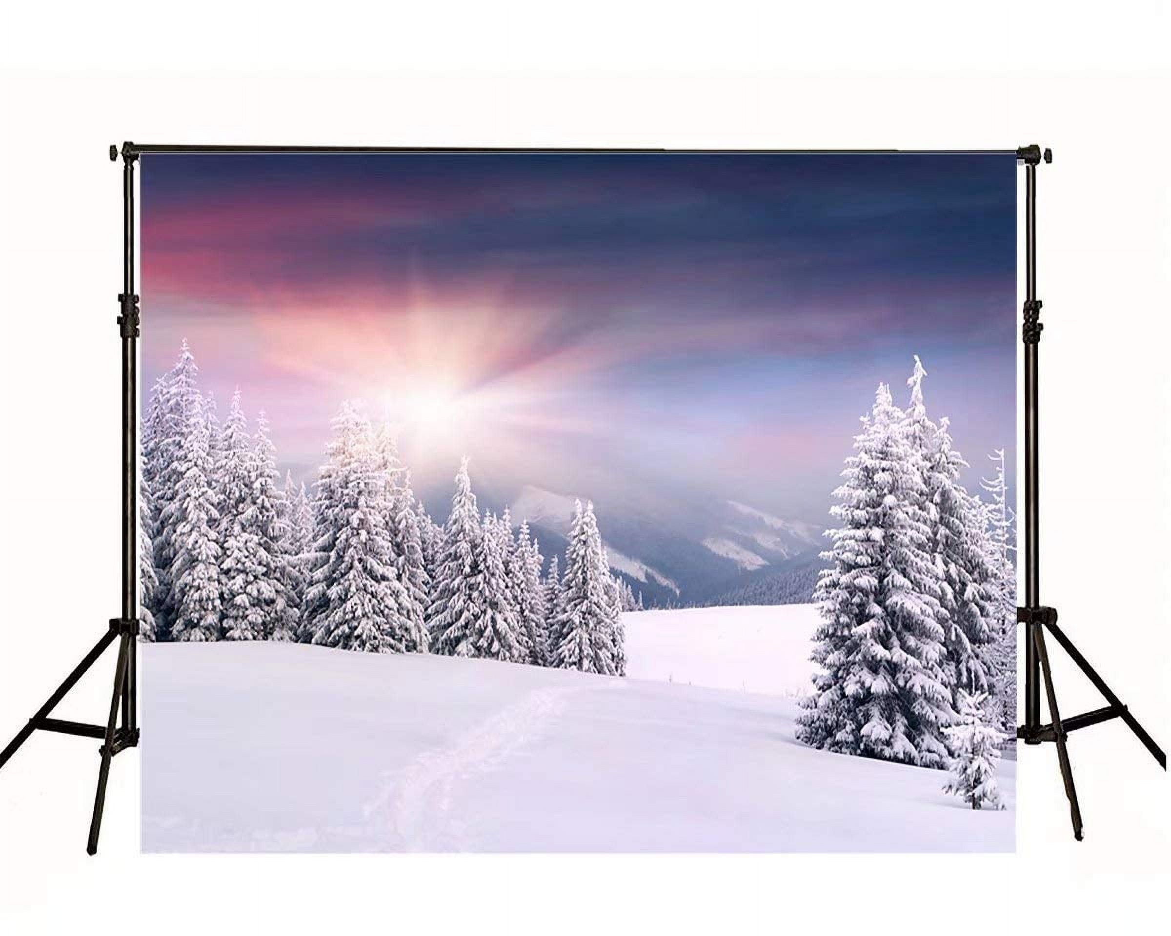 ABPHOTO Polyester 7x5ft Sunset White Snow Forests Cabins Photography ...