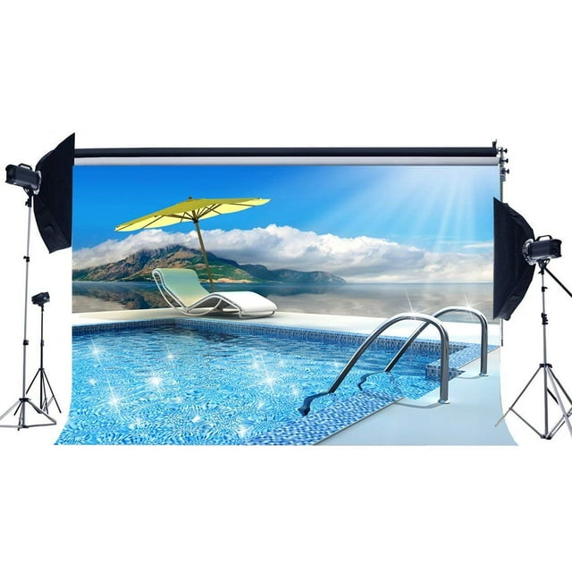 ABPHOTO Polyester 7x5ft Swimming Pool Backdrop Beach Chair Sunshade ...