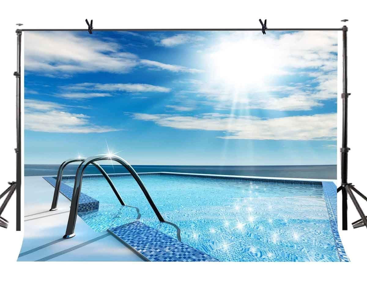 ABPHOTO Polyester 7x5ft Swimming Pool Backdrop Sunny Sky Open Air ...