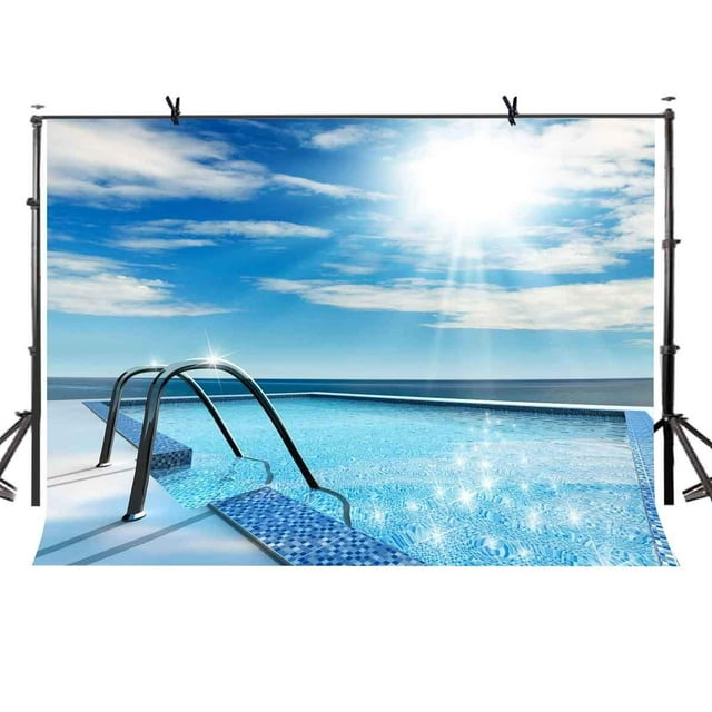 ABPHOTO Polyester 7x5ft Swimming Pool Backdrop Sunny Sky Open Air ...