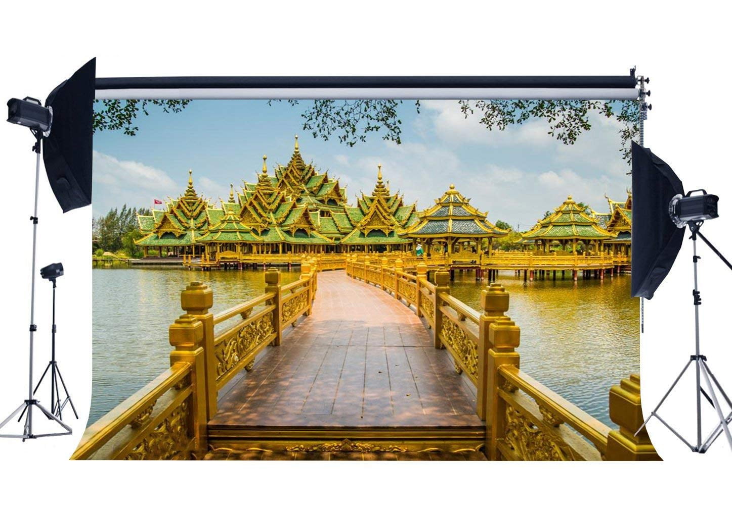 ABPHOTO Polyester 7x5ft Thailand Landscape Backdrop Luxurious Golden ...