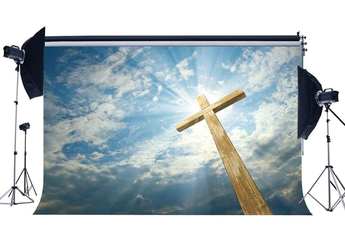 ABPHOTO Polyester 7x5ft Wood Cross Backdrop Fairytale Heaven Holy ...
