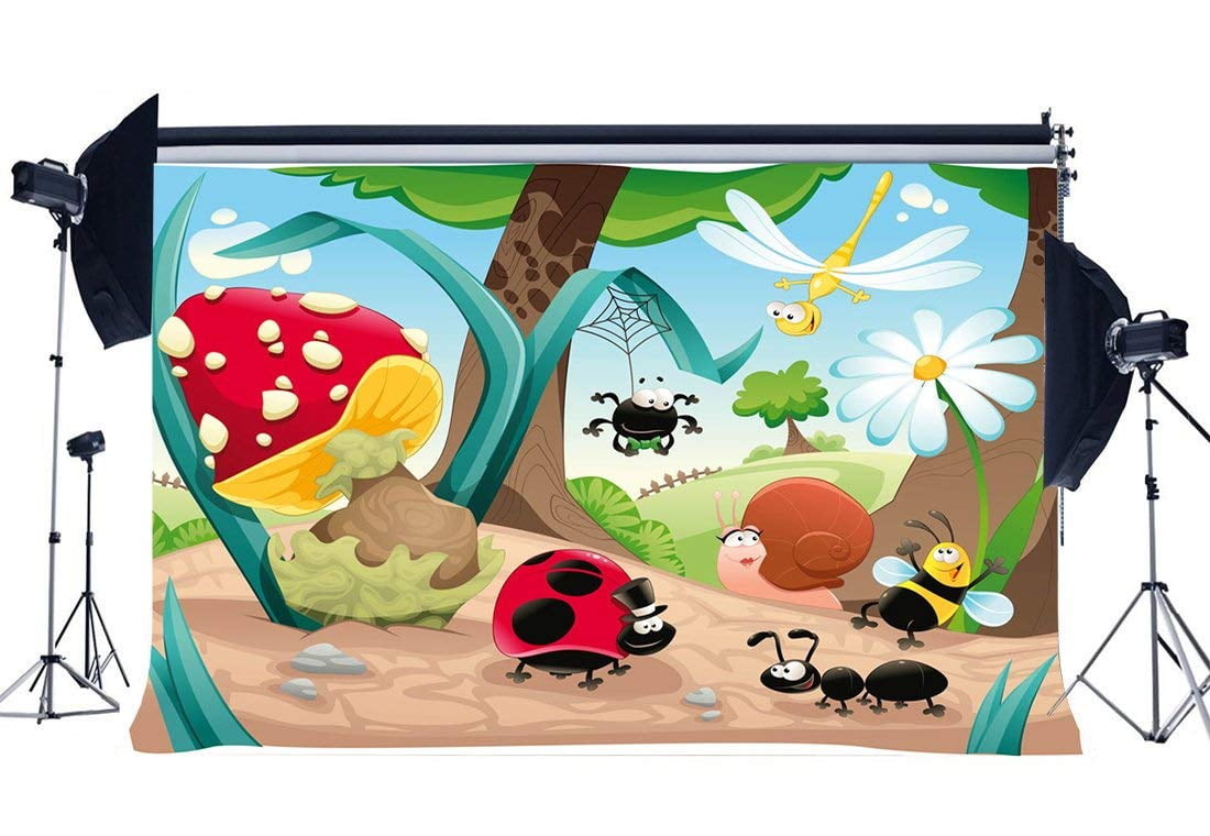 ABPHOTO Polyester 7x5ft Zoo Backdrop Cartoon Backdrops Bees Ladybird ...