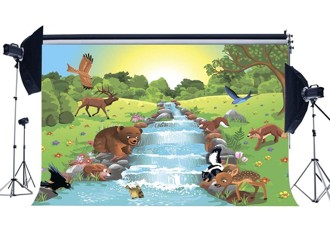 ABPHOTO Polyester 7x5ft Zoo Backdrop Cartoon Backdrops Jungle Forest ...