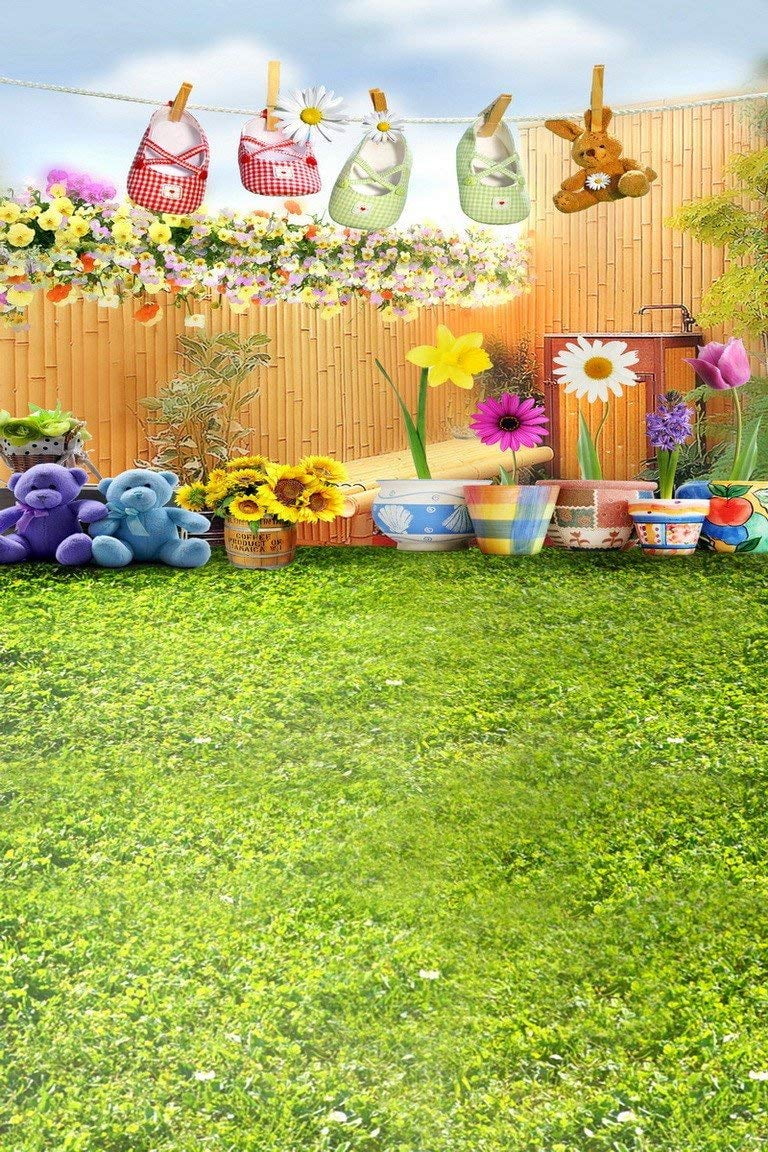 ABPHOTO Polyester Baby Kids Photo Backgrounds Green Grass Lawn Flower ...