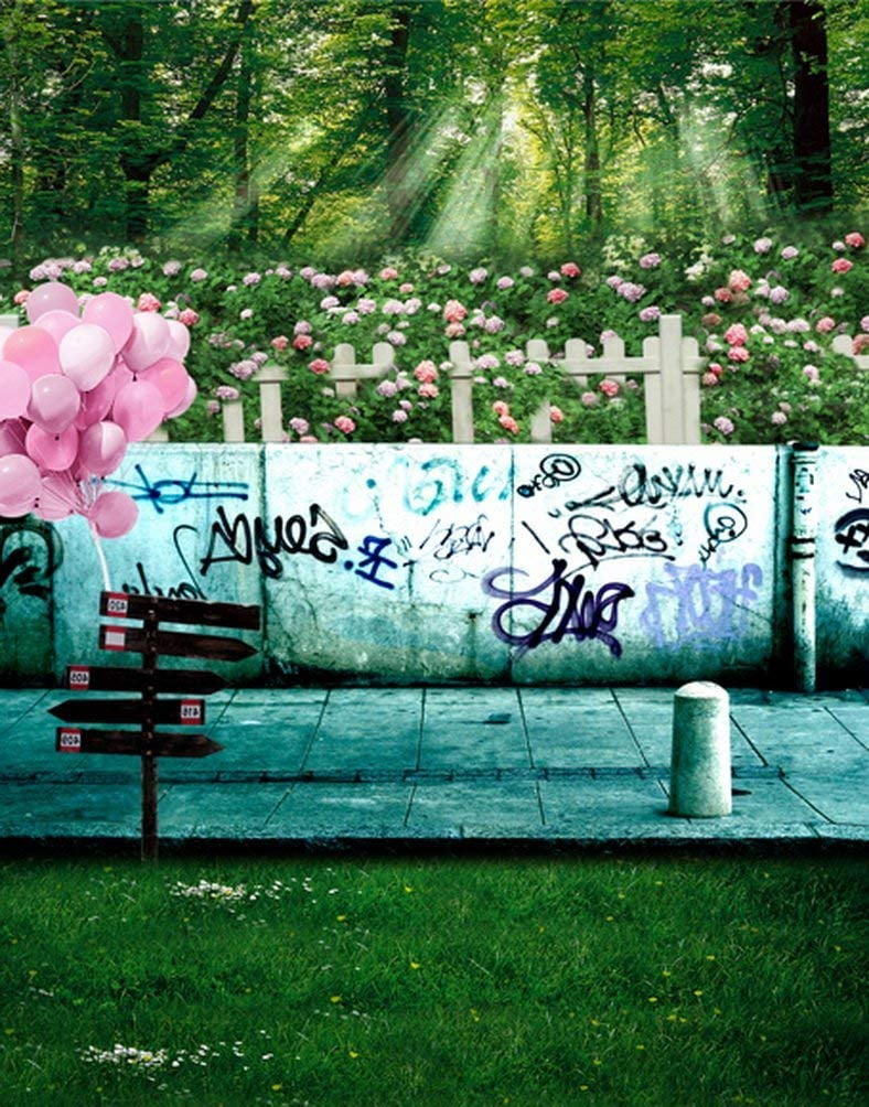 ABPHOTO Polyester Balloon Flower Graffiti Photography Backdrops Photo ...