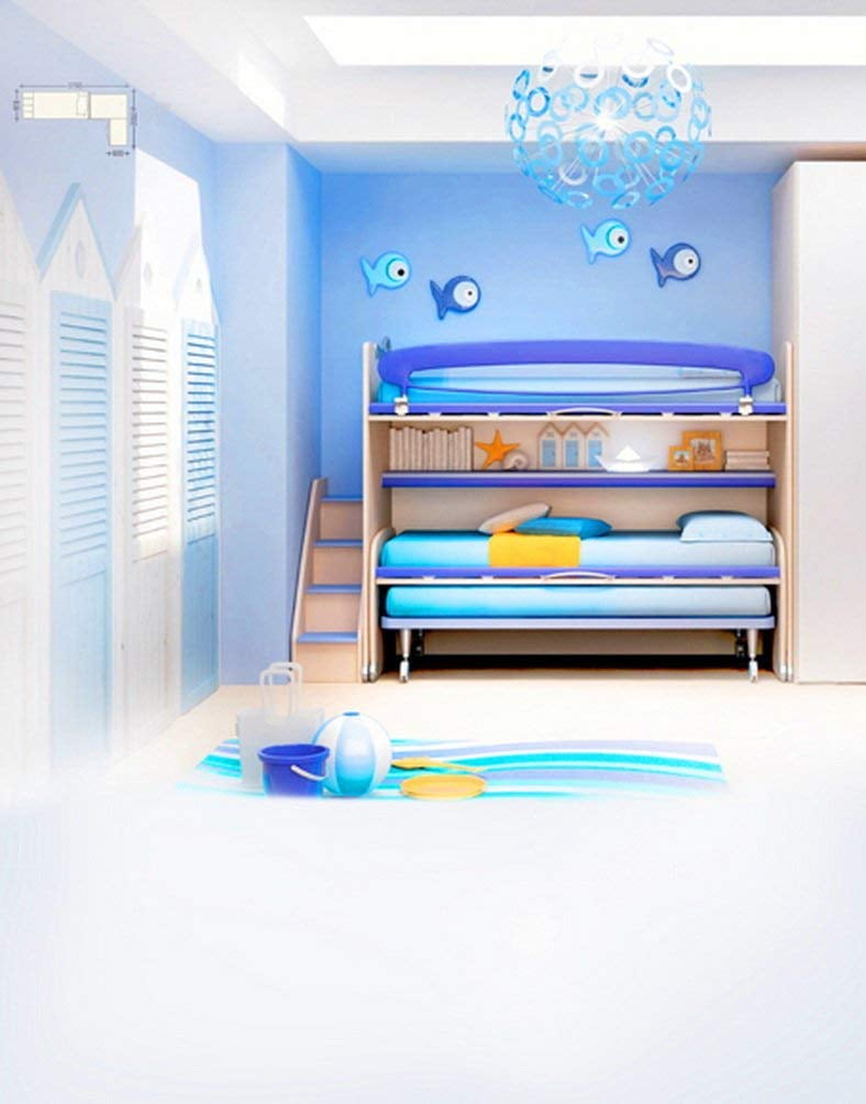 ABPHOTO Polyester Blue Bedroom Cartoon Fishes Painting for Children ...