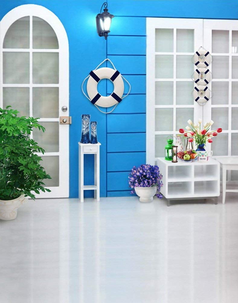 ABPHOTO Polyester Blue House Flowers Photography Backdrops Photo Props ...