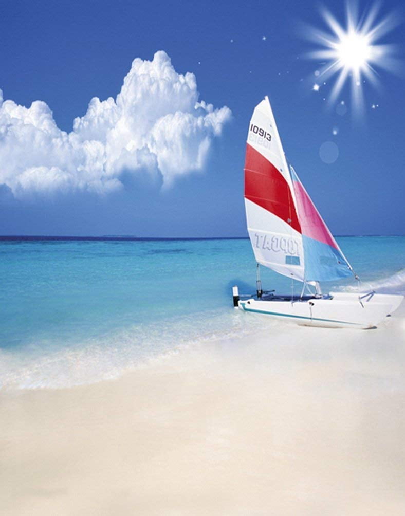 ABPHOTO Polyester Blue Sea White Cloud Sailboat Photography Backdrops ...