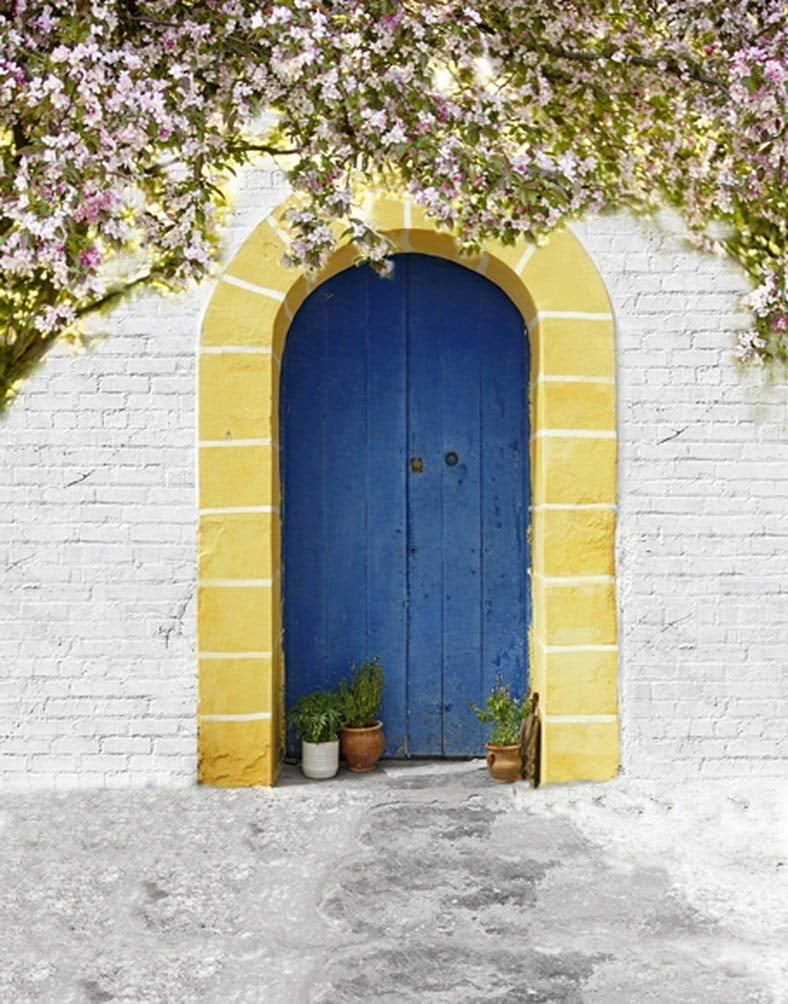 ABPHOTO Polyester Brick House Pink Flowers Tree Photography Backdrops ...