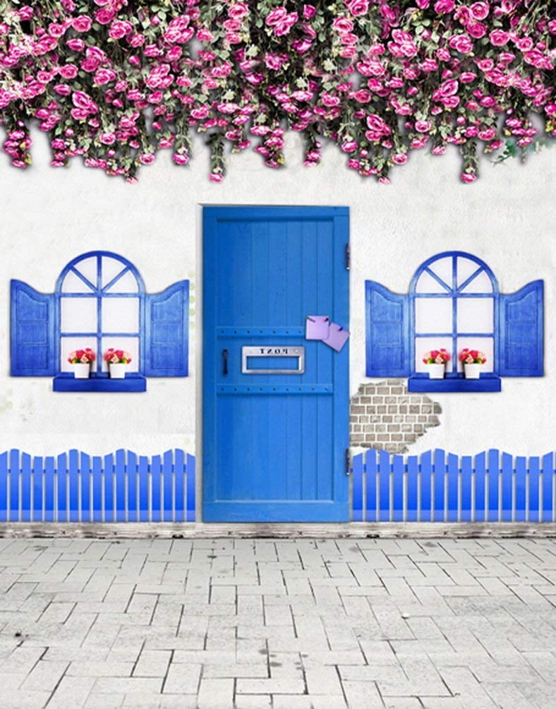 ABPHOTO Polyester Brick Wall Blue House Photography Backdrops Photo ...