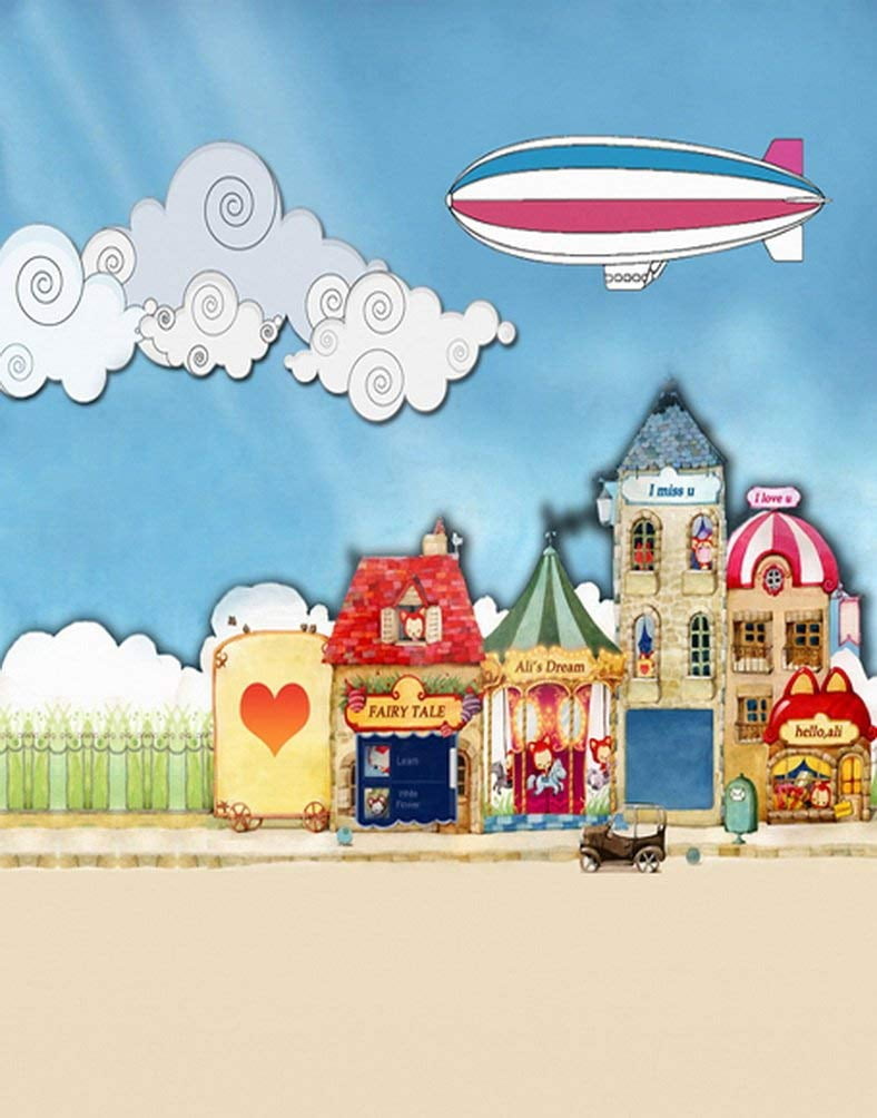 ABPHOTO Polyester Cartoon Building for Children Photography Backdrops ...