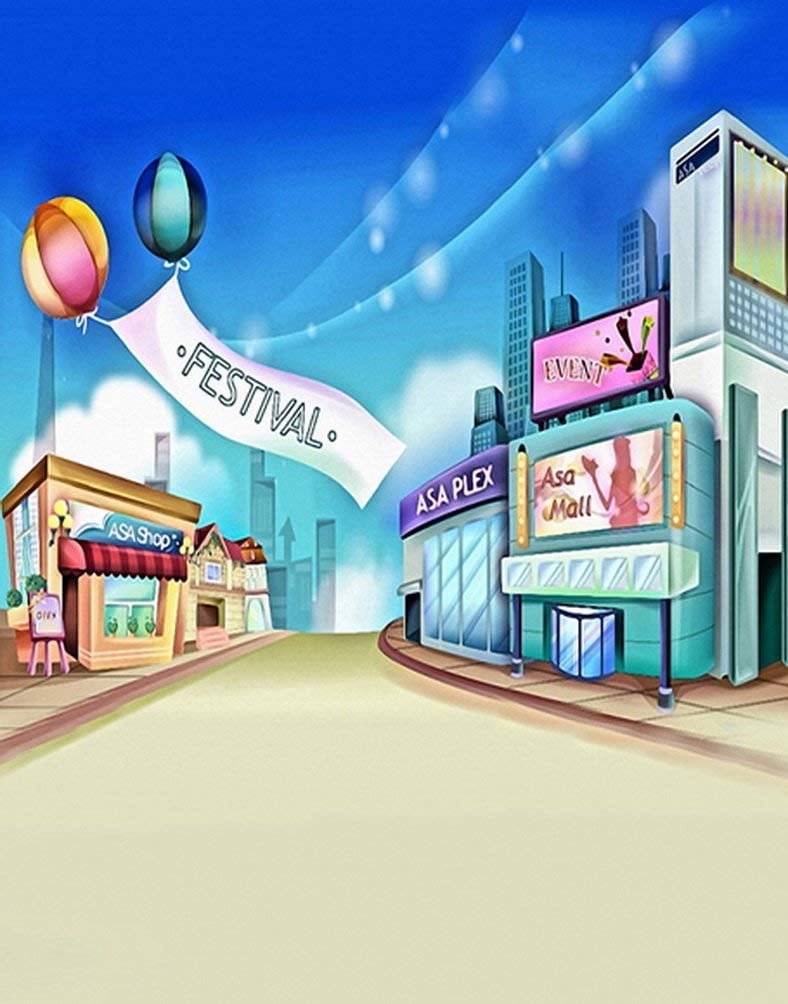 ABPHOTO Polyester Cartoon Festival House Photography Backdrops Photo ...