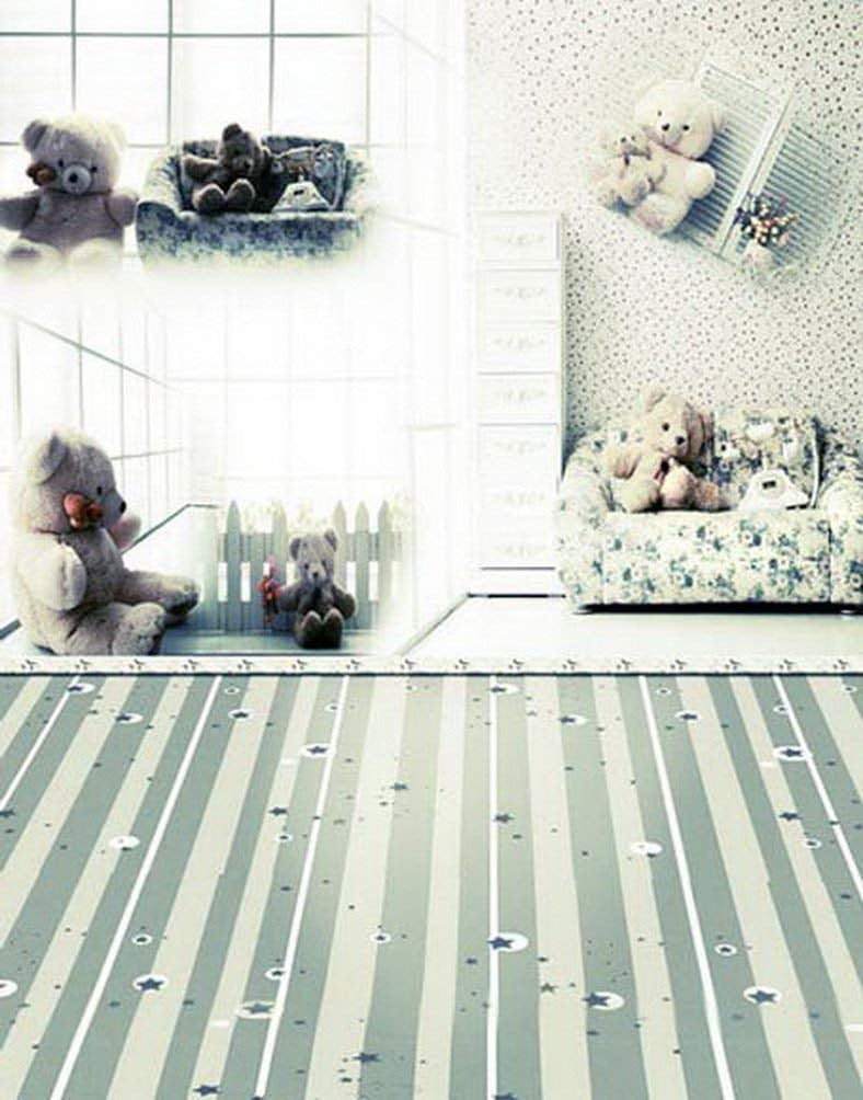 ABPHOTO Polyester Children Room Blue Star Floor Cartoon Bear ...