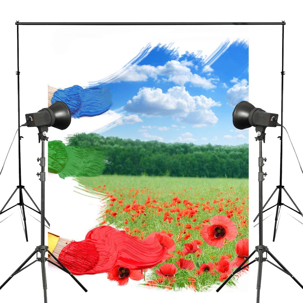 ABPHOTO Polyester Exquisite Blue Sky Photography Background Red Flower ...