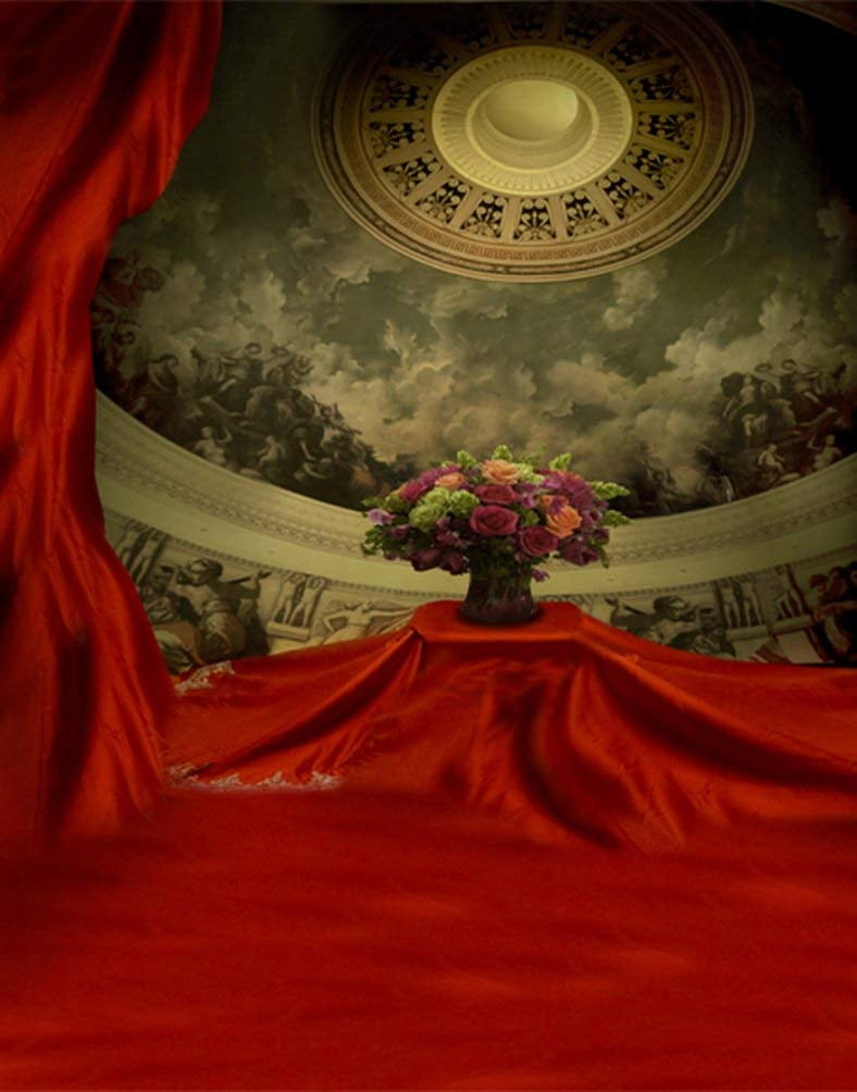 ABPHOTO Polyester Hall Red Floor Flowers Photography Backdrops Photo ...