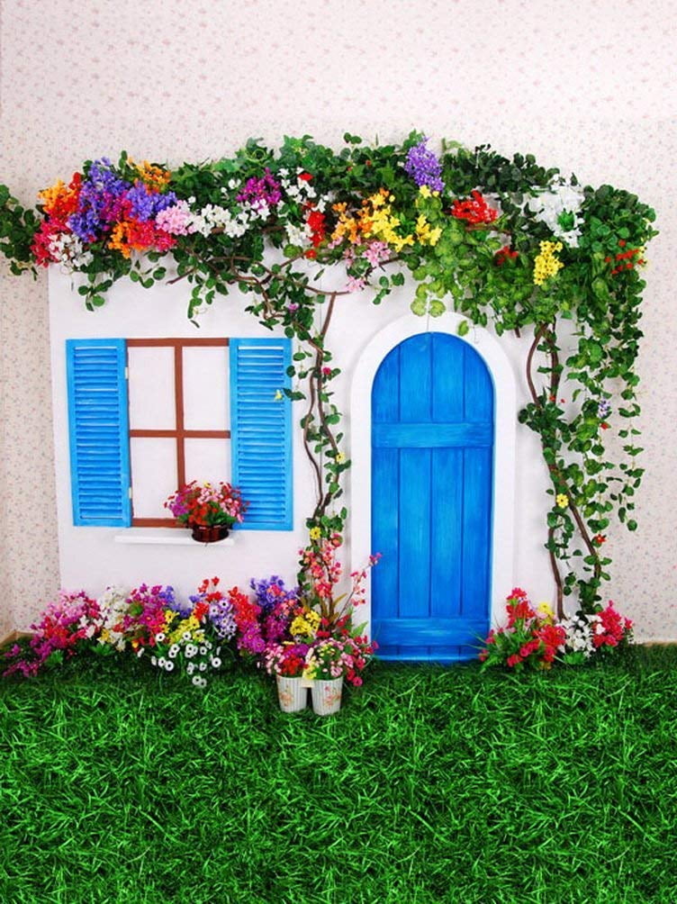 ABPHOTO Polyester Meadow Flowers House Photography Backdrops Photo ...
