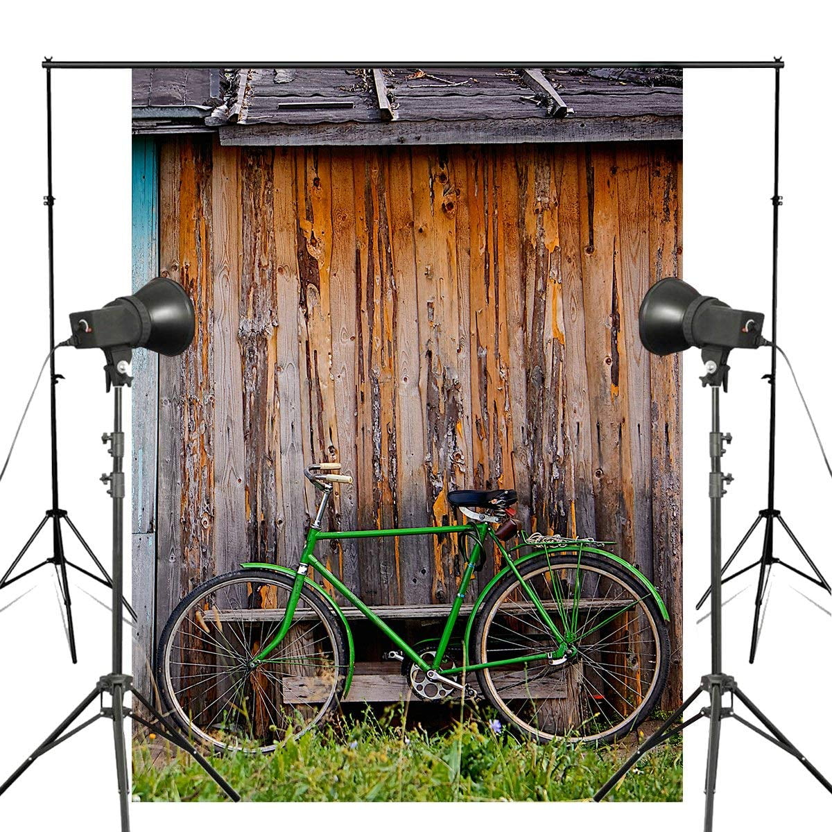 ABPHOTO Polyester Old Wooden House Photography Background Old Bicycle ...