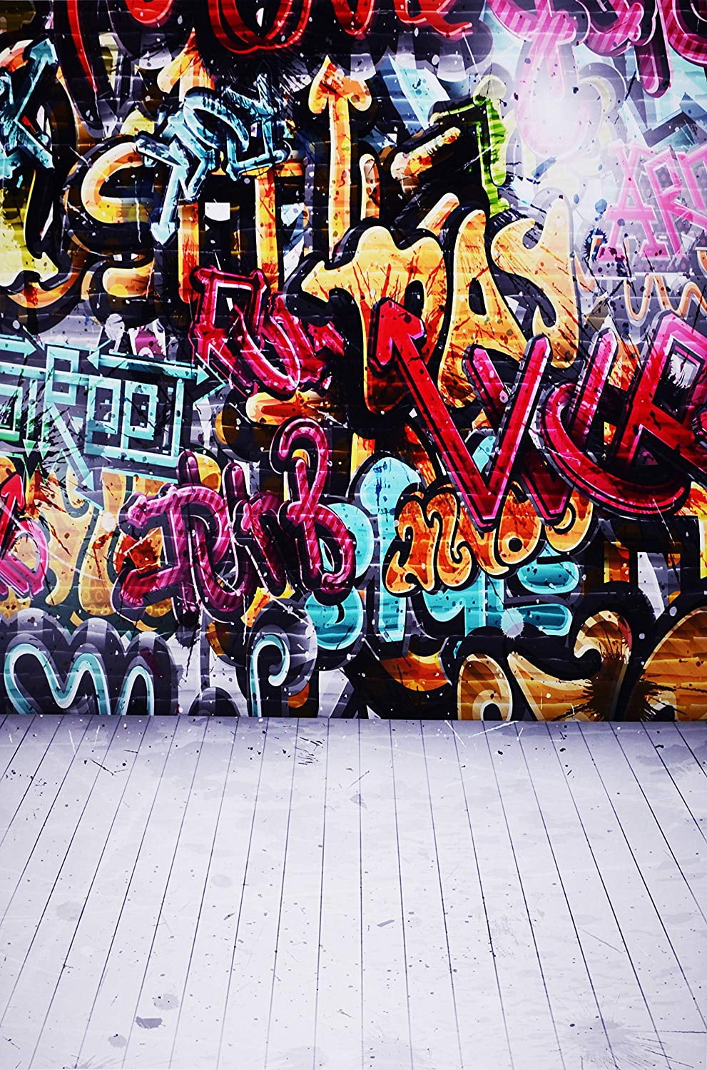 ABPHOTO Polyester Photography Backdrop Graffiti Photo Background Wooden ...