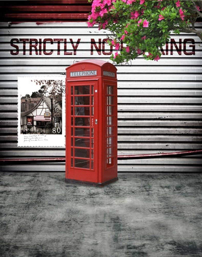 ABPHOTO Polyester Pink Flowers Tree Telephone Booth Photography ...