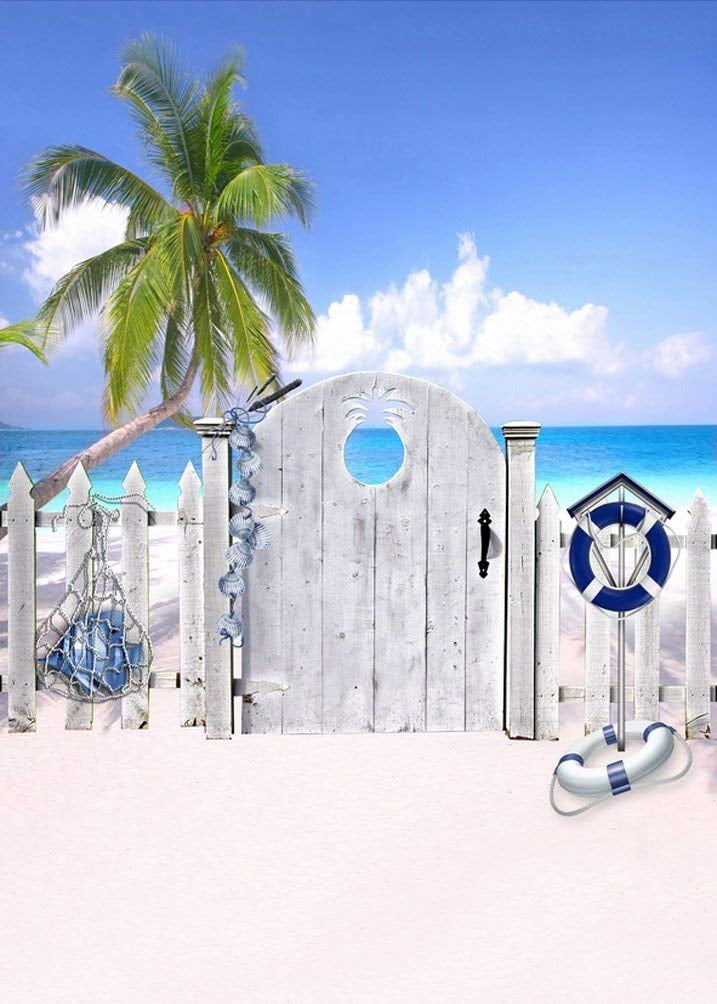 ABPHOTO Polyester Sea Beach Coconut Tree Fences Photography Backdrops ...
