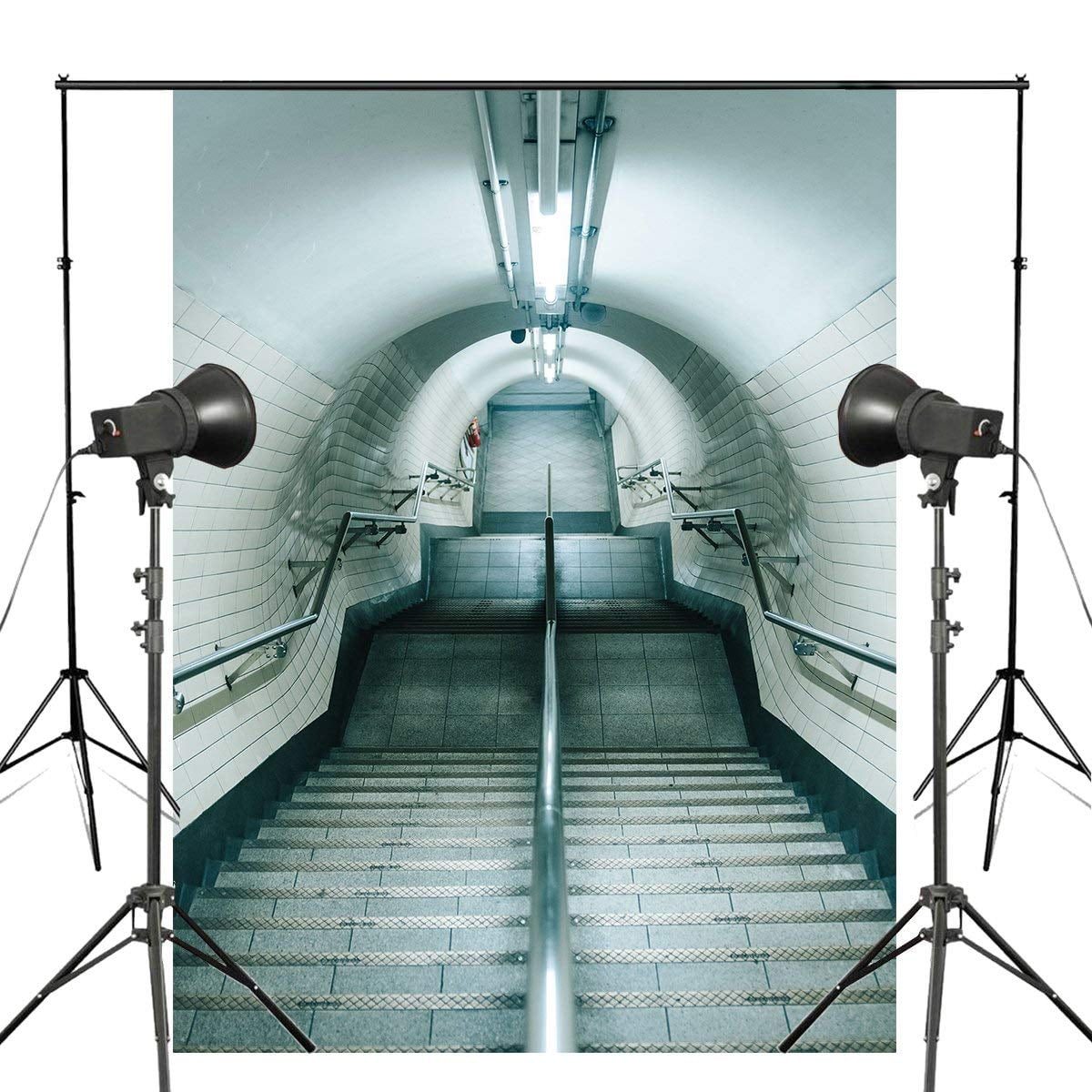 ABPHOTO Polyester Symmetrical Stairs Photography Background Blue Aisle ...