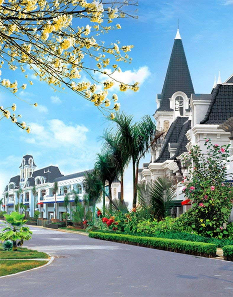 ABPHOTO Polyester Tree Flowers Buildings Photography Backdrops Photo ...