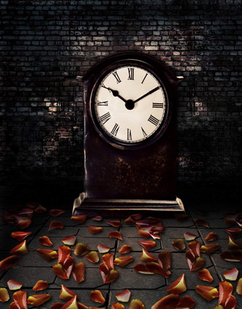 ABPHOTO Polyester Vintage Brick Wall Clock Petal Photography Backdrops ...