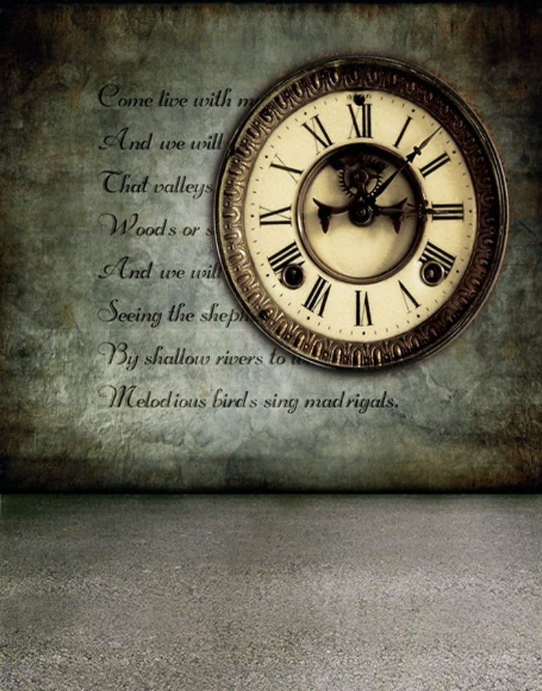 ABPHOTO Polyester Vintage Wall Clock Poem Photography Backdrops Photo ...