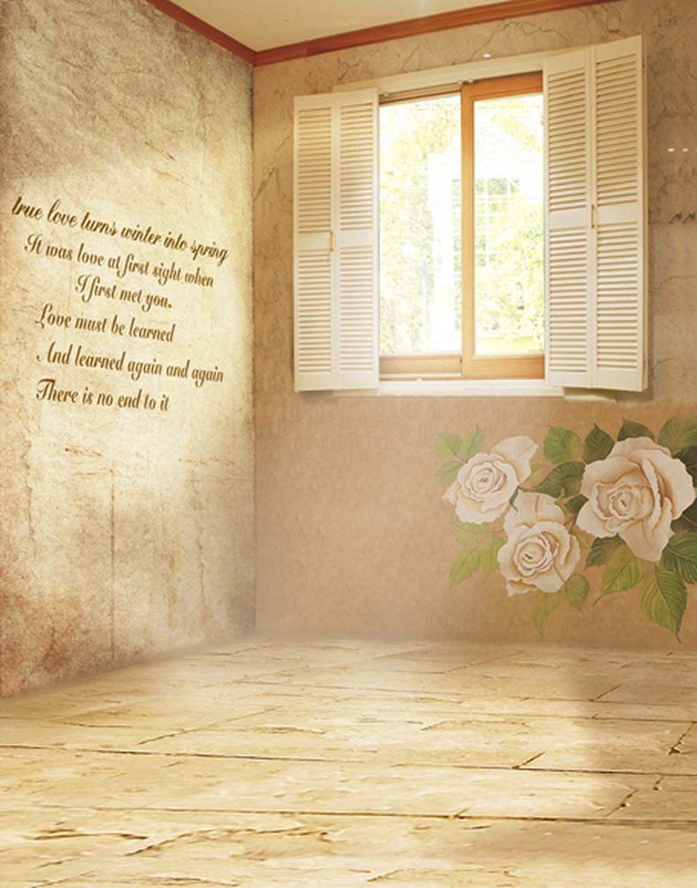 ABPHOTO Polyester Vintgae Room Rose Flowers Poem Photography Backdrops ...